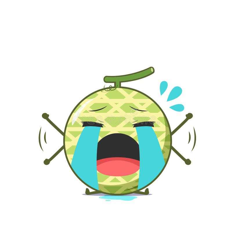 Cute Melon Character Crying Isolated on White Background. Melon ...