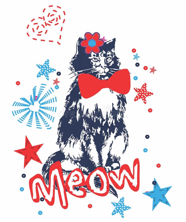 Cute Meow Cat Print Vector Art Stock Vector - Illustration of style ...