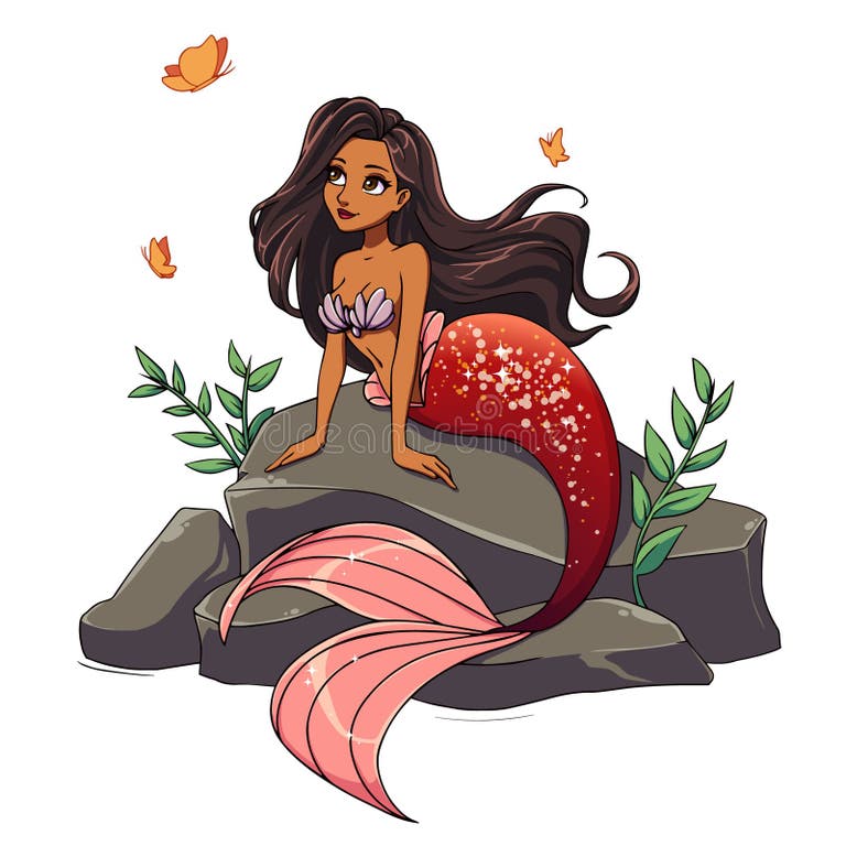 Cartoon Mermaid Sitting Rock Stock Illustrations 252 Cartoon Mermaid