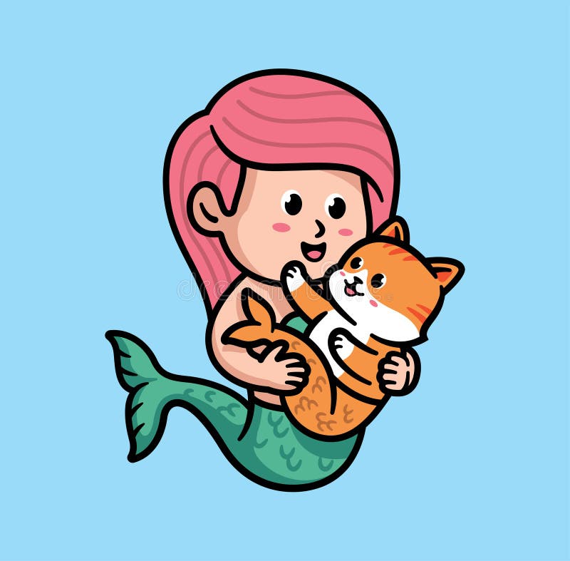 Cute Mermaid Holding Cat Illustration Stock Illustration - Illustration ...