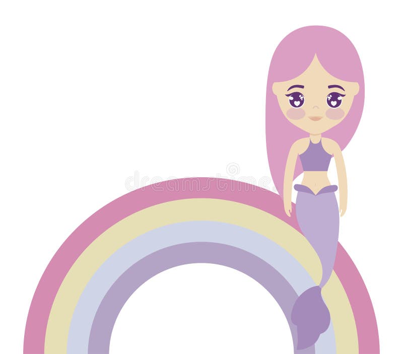Cute mermaid with rainbow stock vector. Illustration of mermaid - 142364760