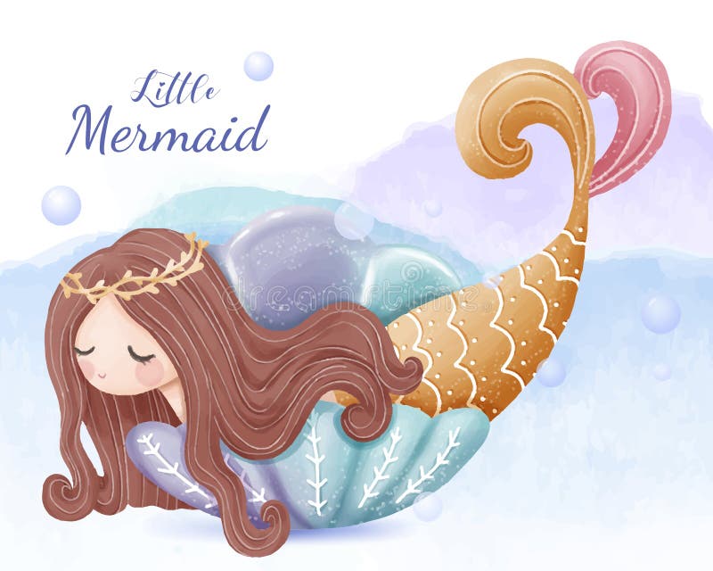 Cute Mermaid and Sea Life Illustration Stock Illustration ...