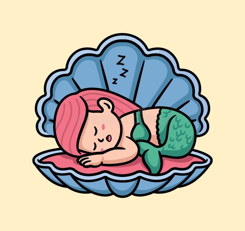 Cute Mermaid Sleeping Inside a Seashell Illustration Stock Illustration ...
