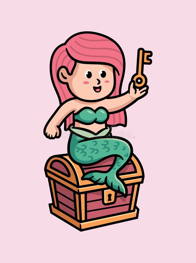 Cute Mermaid and Treasure Chest Stock Vector - Illustration of hold ...