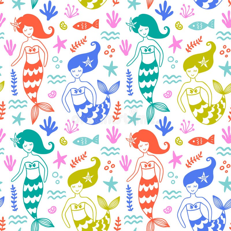 Cute Mermaids Seamless Pattern Texture Stock Vector Illustration Of