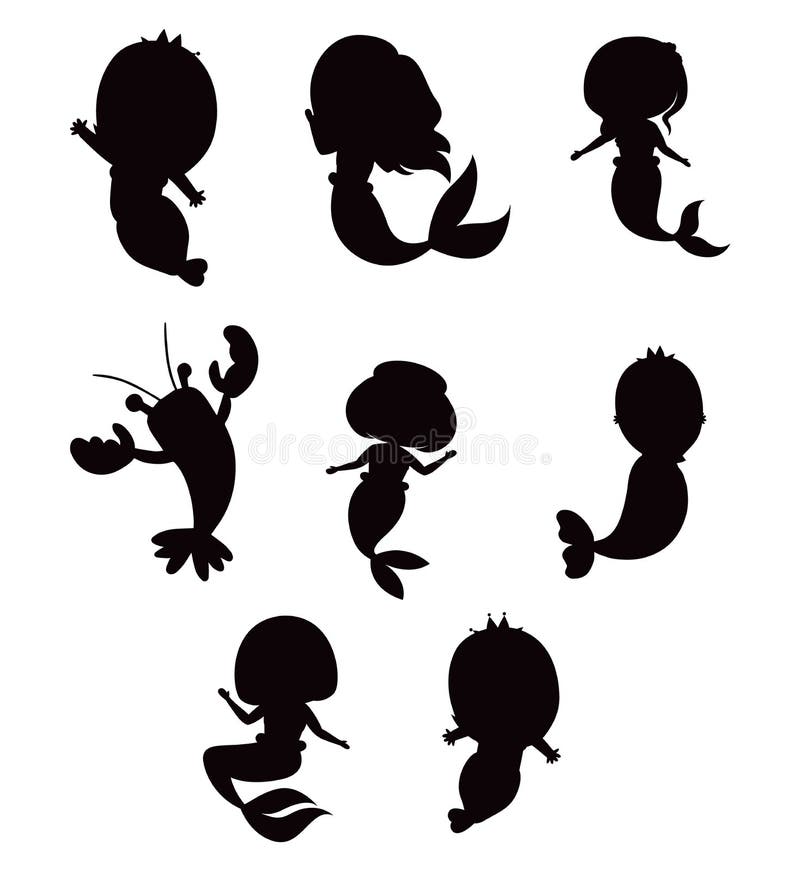 Cute Mermaids Isolated Silhouettes Vector Stock Illustration ...