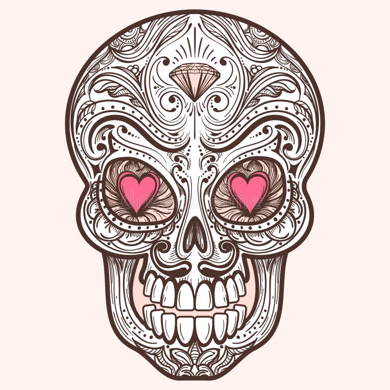 Day Of The Dead Skull Sugar Flower Tattoo Vector Illustration Stock