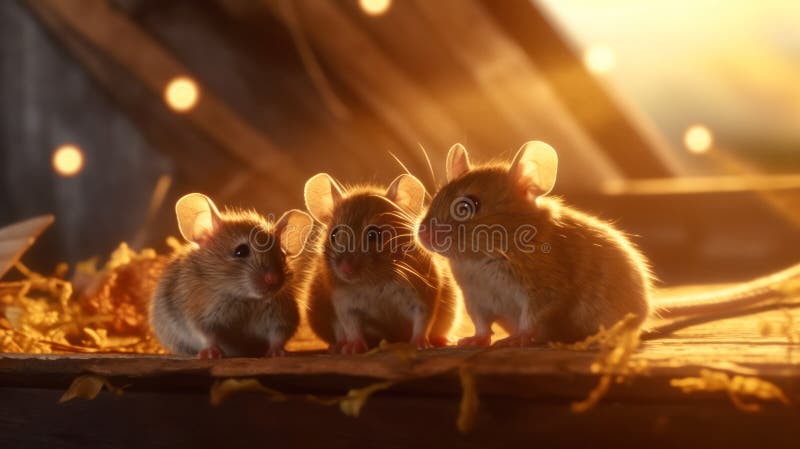 Cute Mice in the Barn on the Farm Stock Illustration - Illustration of ...