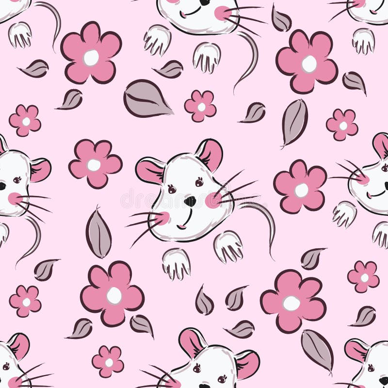 Cute Mice or Mouse on Pink Seamless Pattern Stock Vector - Illustration ...