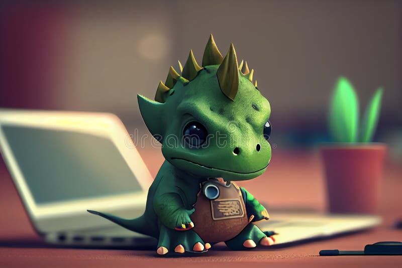 Cute Mini Dinosaur with Computer Gamer Video Stock Illustration ...