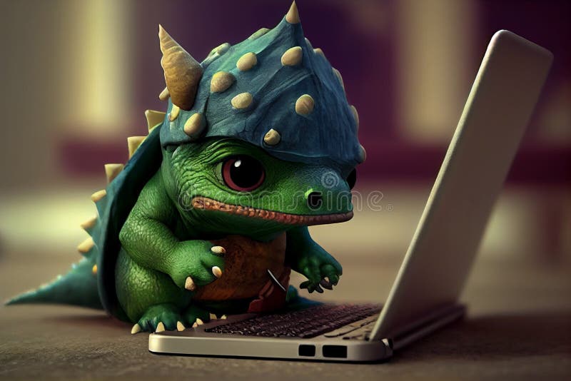 Cute Mini Dinosaur with Computer Gamer Video Stock Illustration ...