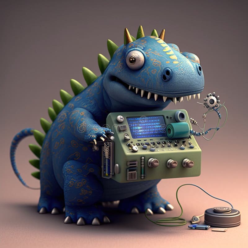 Cute Mini Electronic Engineer Dino 3d Stock Illustration - Illustration ...