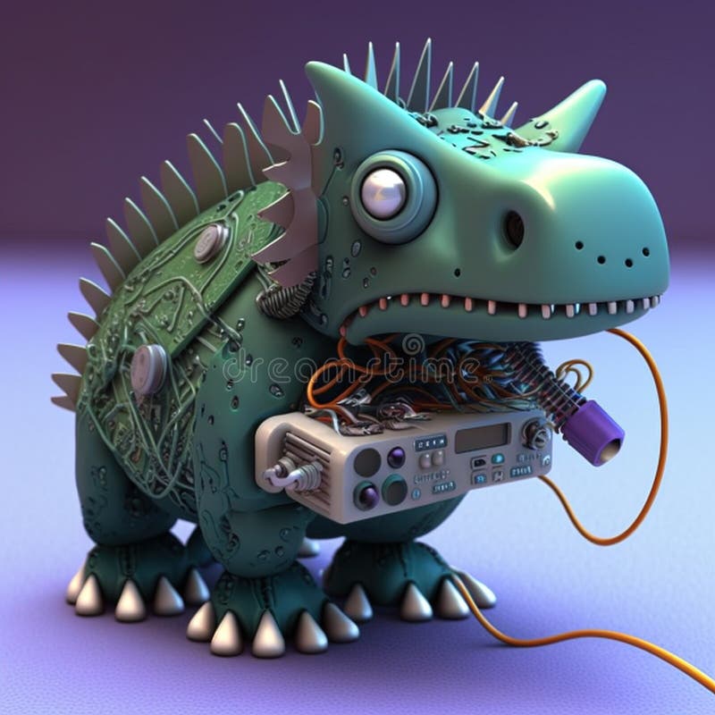 Cute Mini Electronic Engineer Dino 3d Stock Illustration - Illustration ...