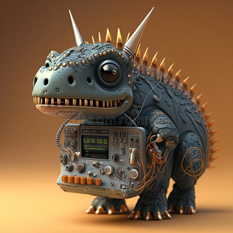 Cute Mini Electronic Engineer Dino 3d Stock Illustration - Illustration ...