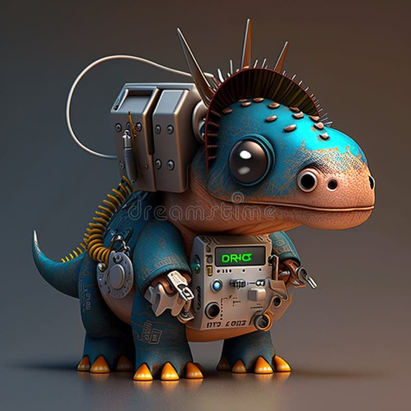 Cute Mini Electronic Engineer Dino 3d Stock Illustration - Illustration ...