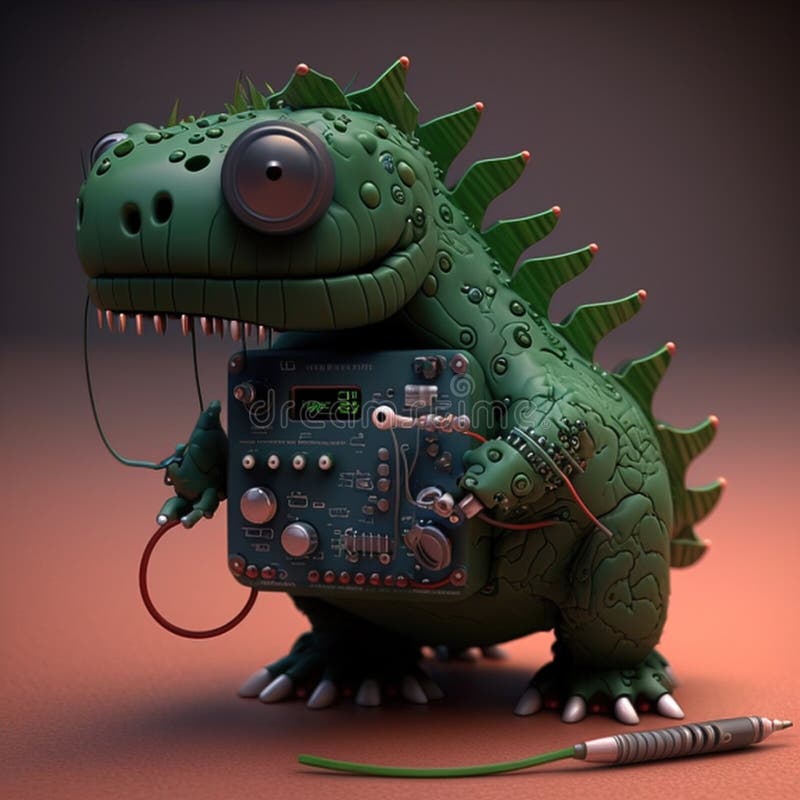 Cute Mini Electronic Engineer Dino 3d Stock Illustration - Illustration ...