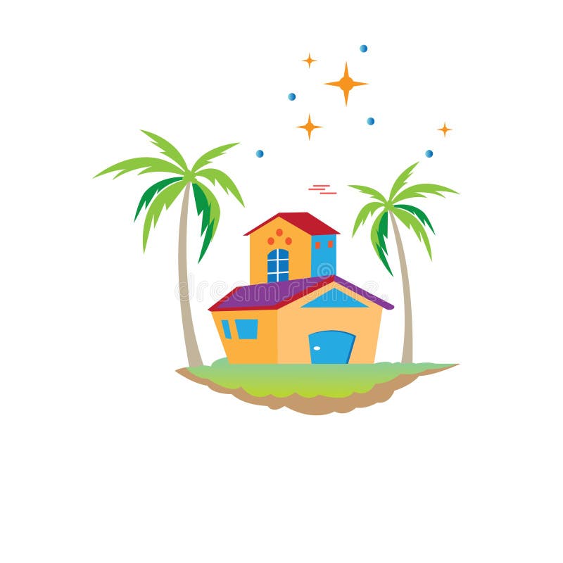 Cute Mini House Cartoon Logo Illustration with Color Design Vector ...