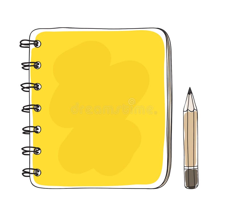 Cute Mini Notebook and Pencil Hand Drawn Art Illustration Stock ...