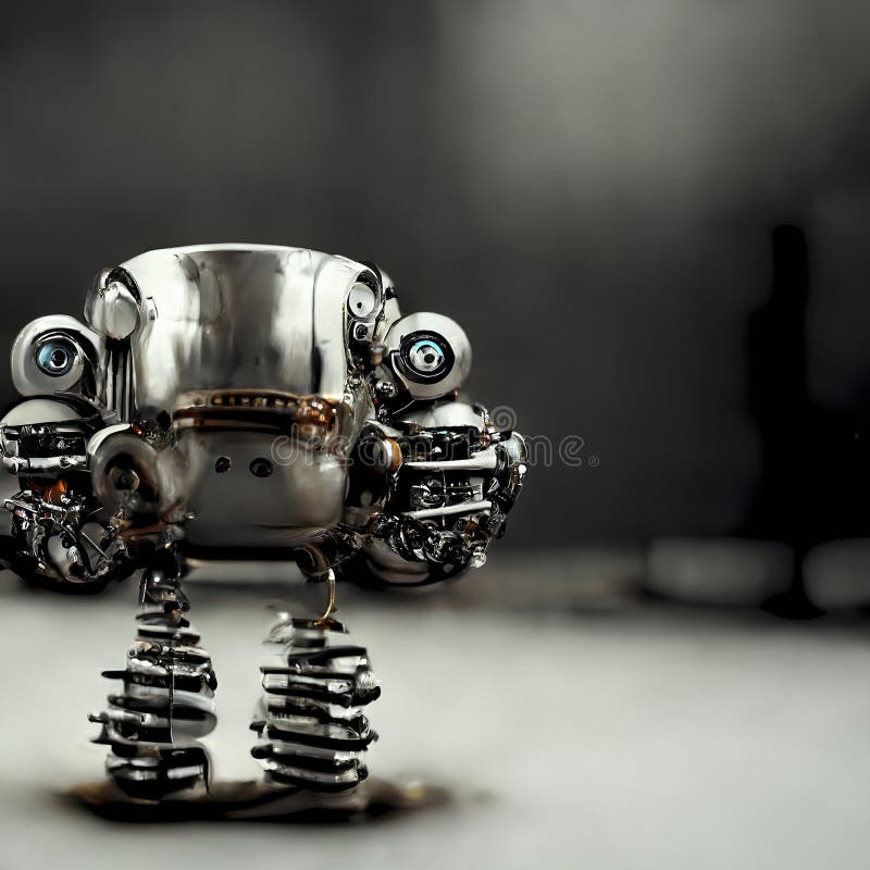 Cute Mini Robot on Blurred Background Stock Illustration - Illustration ...