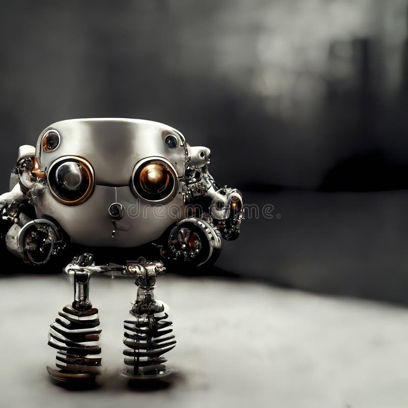 Cute Mini Robot on Blurred Background Stock Illustration - Illustration ...