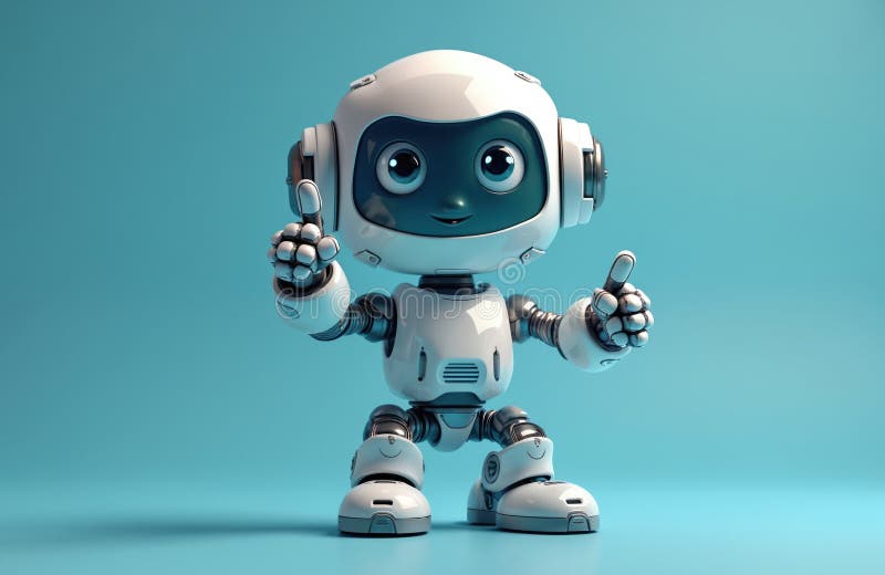 A Cute Mini Robot with Glowing Eyes and a Cheerful Expression, Pointing ...