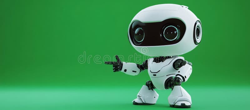 Cute Mini Robot Pointing Copy Space Green Background Stock Photos ...