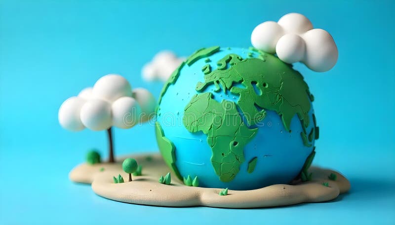 A Cute Miniature Earth Diorama Featuring Continents, Clouds, and Tiny ...