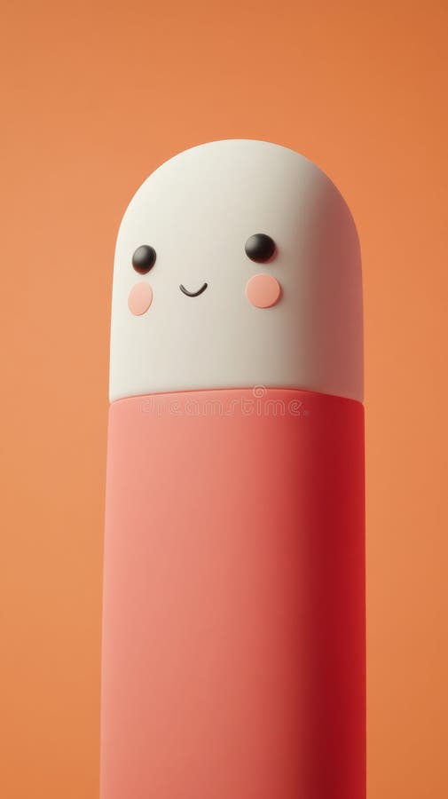 Cute Minimalist Toy Figure with Smiling Face on Orange Background Stock ...