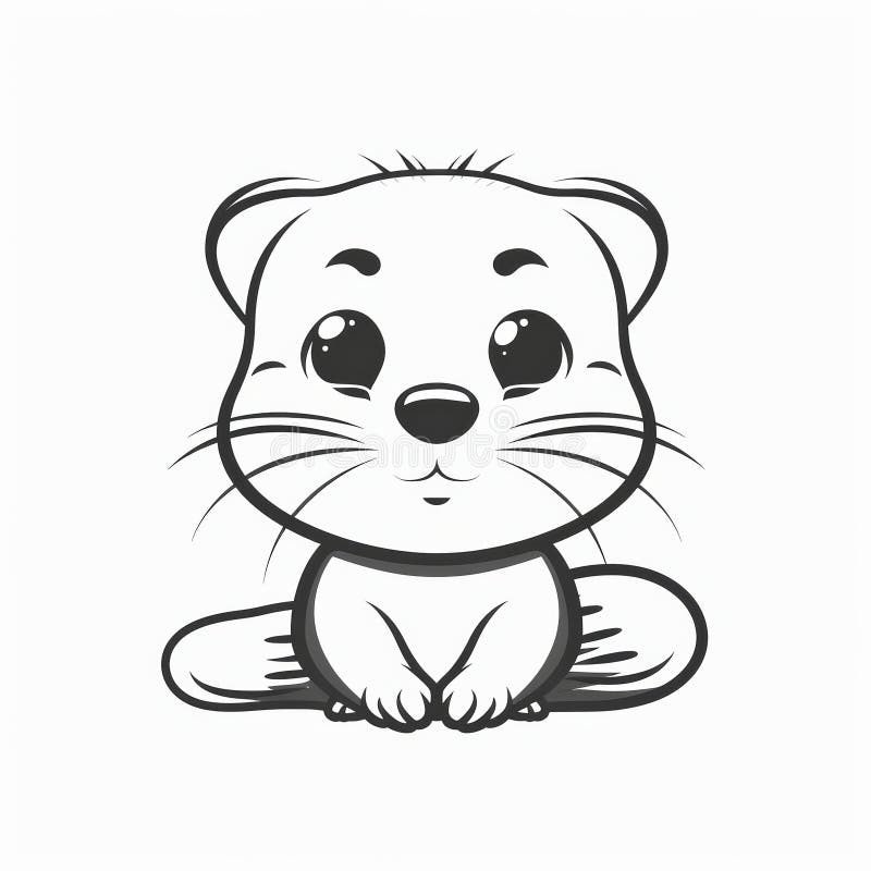 Cute Mink Vector Logo Design in Flat Black and White Outline Style ...