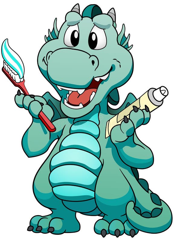 Ð¡ute Mint Dragon with Toothpaste and Toothbrush on White Background. Stock Vector ...