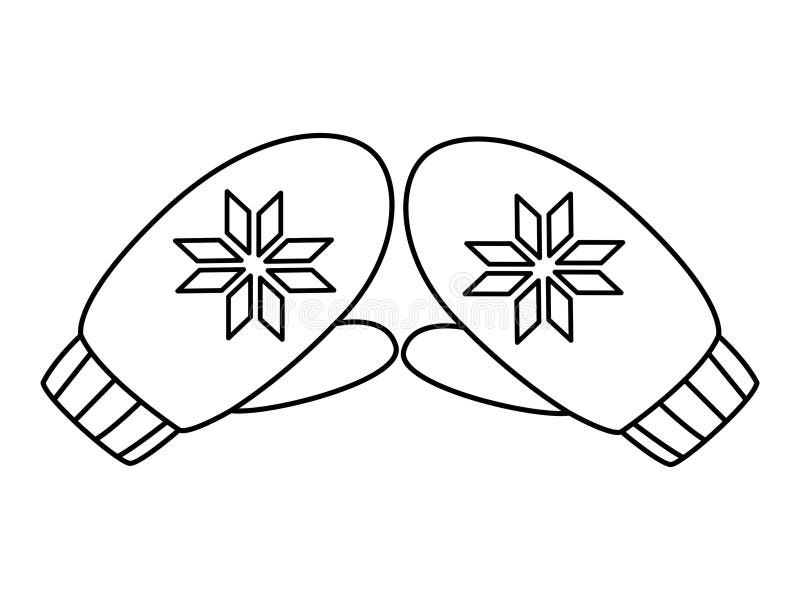 Cute Mittens with Snowflake Doodle Style. Hand Drawn Black and White ...