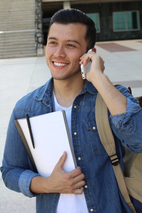 Cute Mixed Race Person Calling by Phone Stock Photo - Image of happy ...