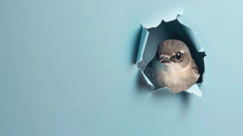 Cute Mockingbird Peeking through a Hole Stock Illustration ...
