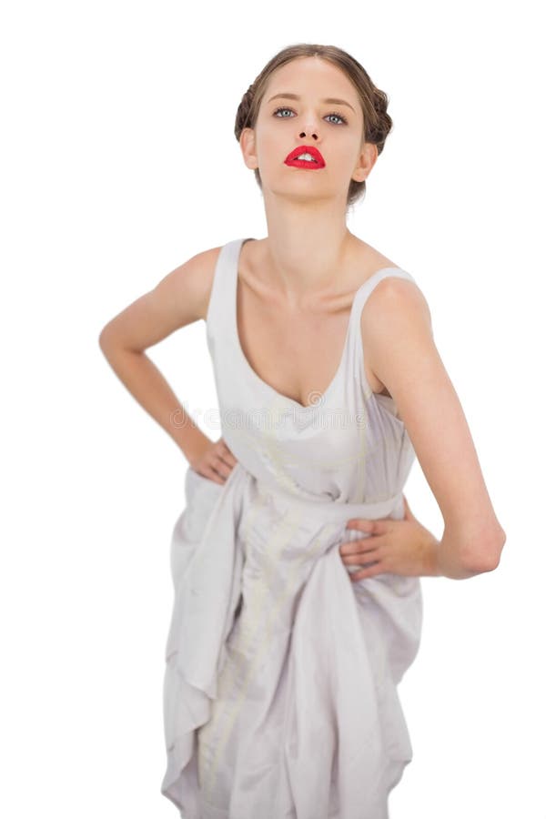 Cute Model White Dress Posing Hand Hips Stock Photos - Free & Royalty ...