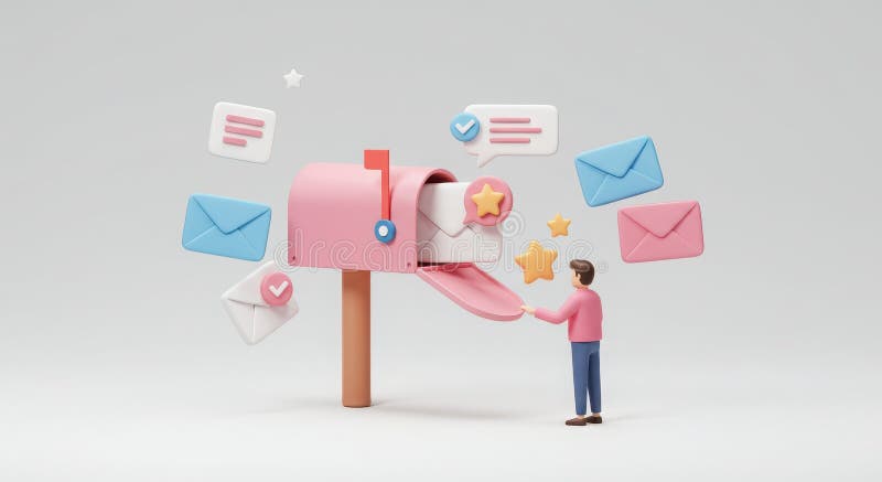 A Cute and Modern 3D Illustration of a Character Checking a Mailbox ...
