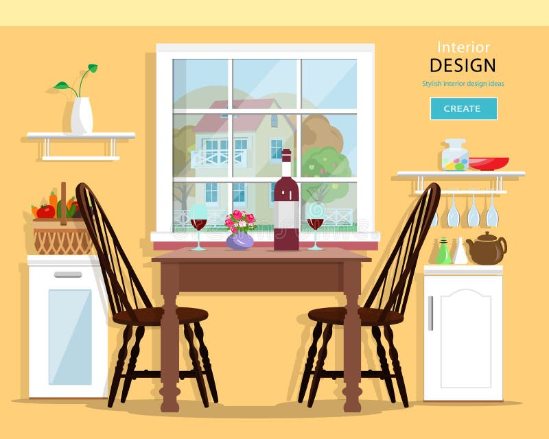 Cute Modern Kitchen Interior Design with Furniture: Table, Chairs ...