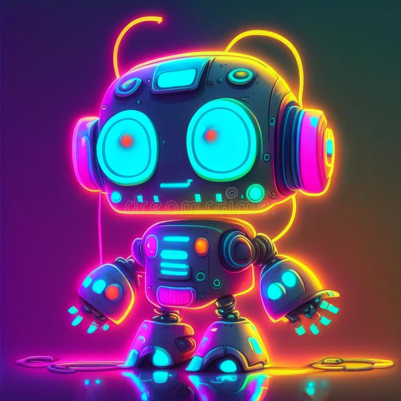 Cute Modern Neon Robot. Generative AI Stock Photo - Image of ...