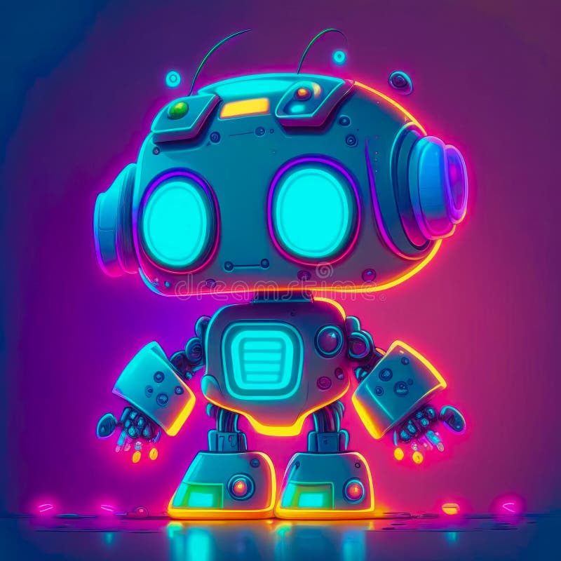 Cute Modern Neon Robot. Generative AI Stock Photo - Image of cute ...