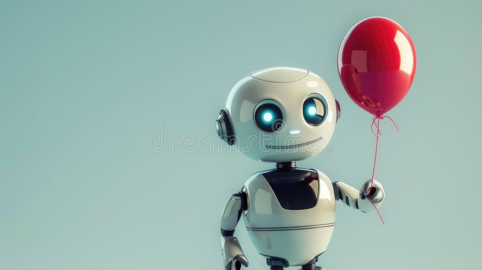 Cute Modern Robot with Red Balloon AI Generated Stock Illustration ...