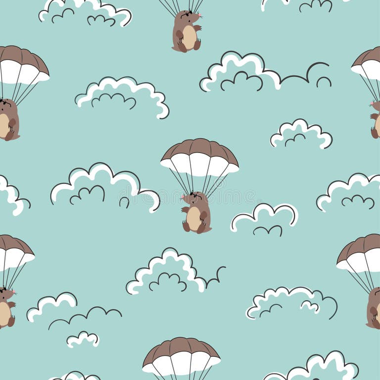 Cute Mole with Parachute Seamless Pattern. Vector Illustration Stock ...