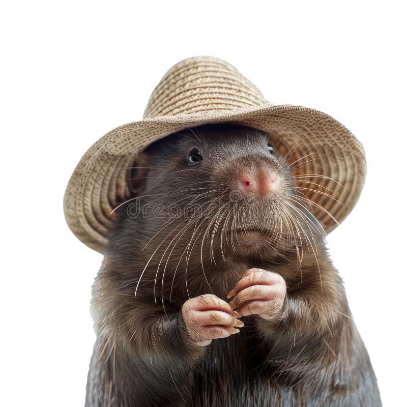 Cute Mole Rat Posing in a Straw Hat on White Background Stock ...