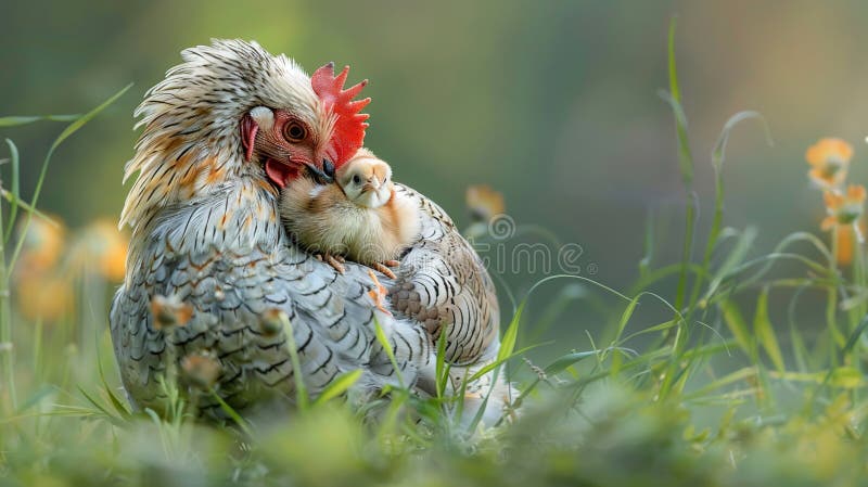 Cute Mom Hen Hugging Her Chicken. Generative Ai Stock Illustration ...