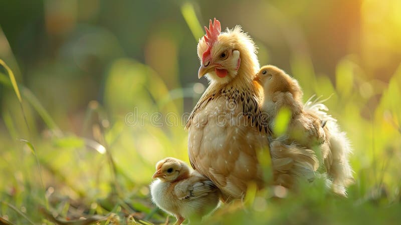 Cute Mom Hen Hugging Her Chicken. Generative Ai Stock Illustration ...