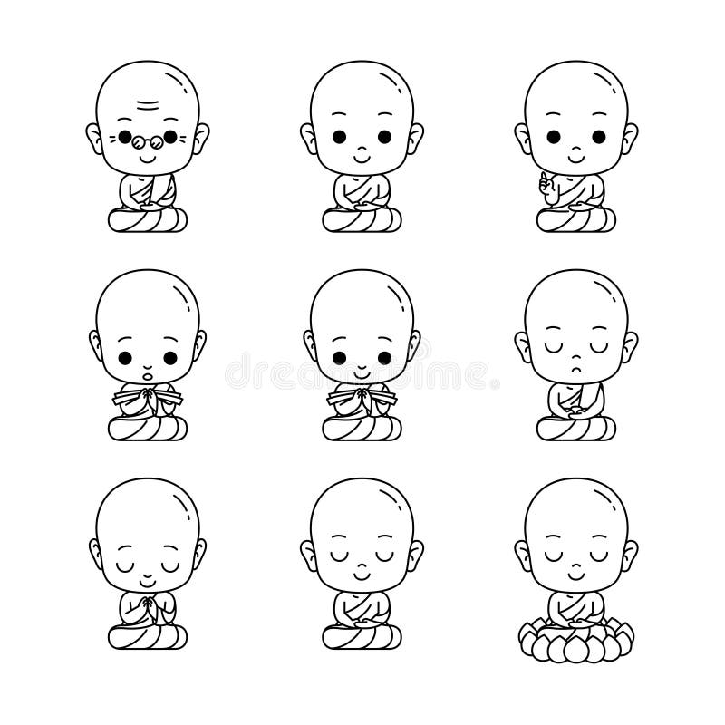 Cute Monk Cartoon Outline Vector Illustration Stock Vector ...
