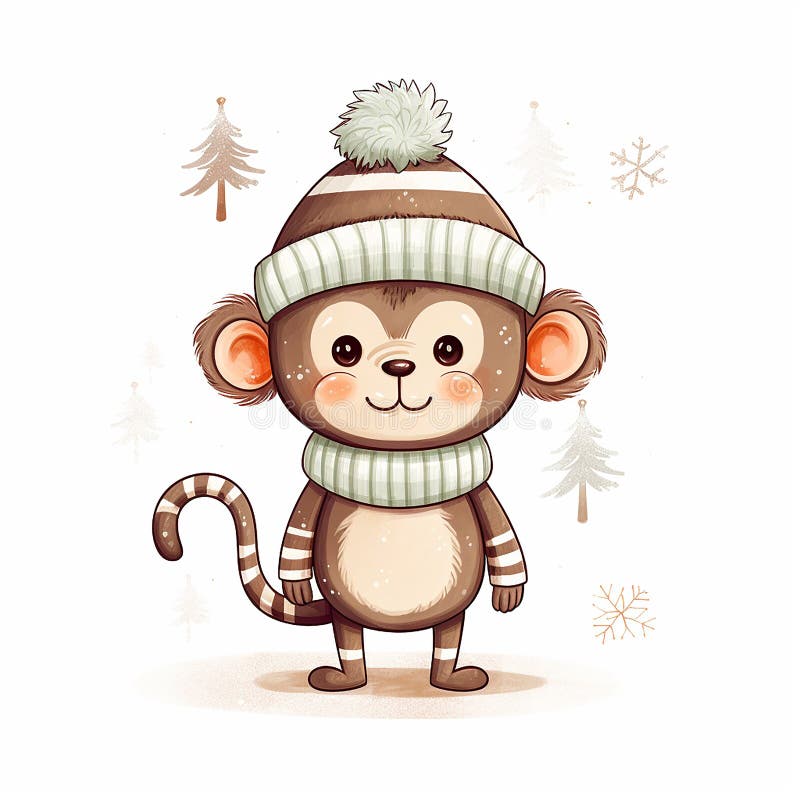 Monkey Dressed Up in Winter Clothing on Solid White Background. Stock ...
