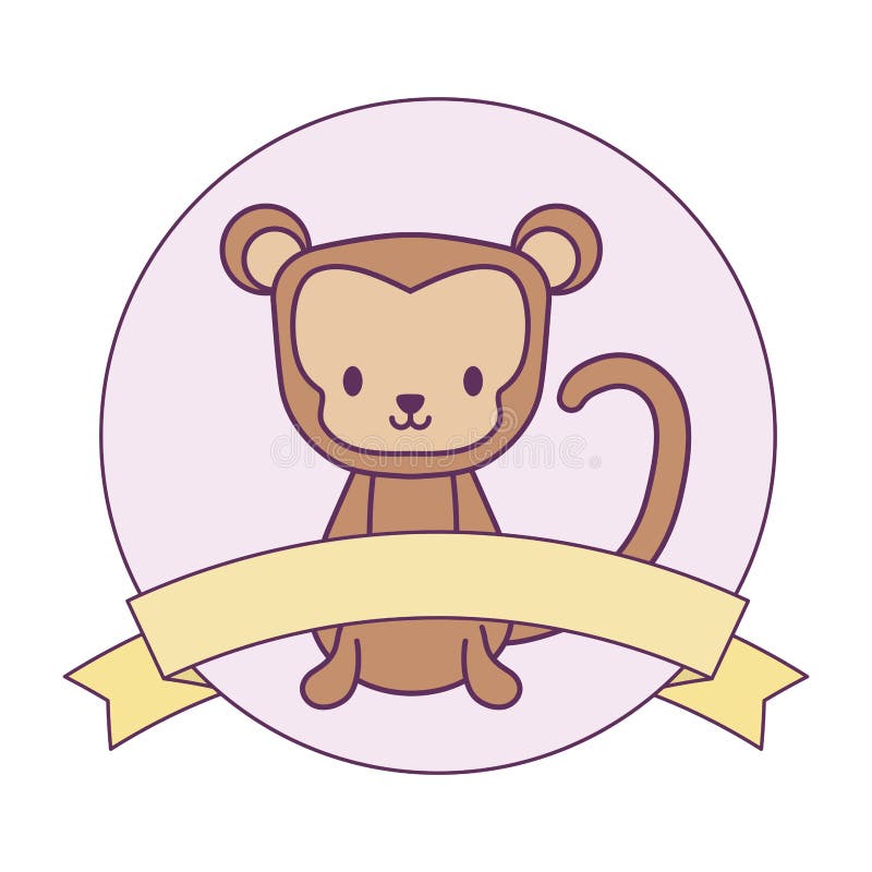 Cute Monkey Animal in Frame Circular with Ribbon Stock Illustration ...