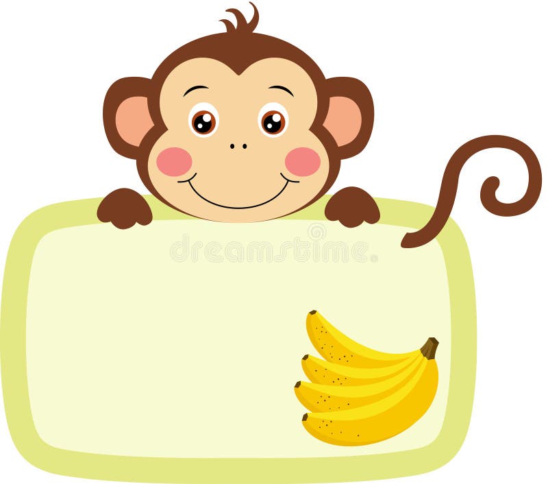 Cute Monkey with with Banana Board Sign Label Stock Vector ...