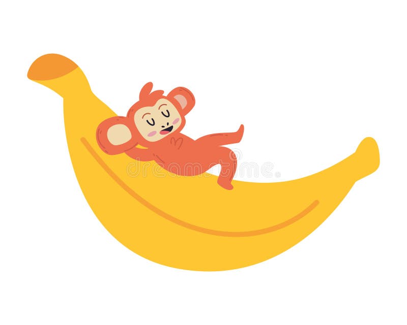 Cute monkey on banana stock vector. Illustration of cartoon - 340755659