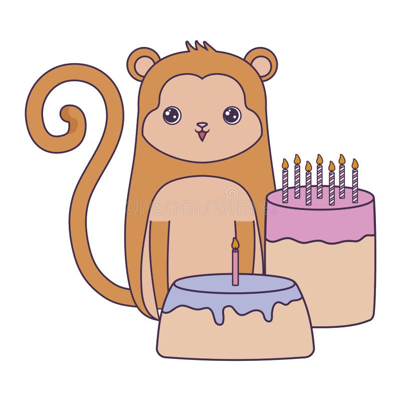 Cute Monkey with Cakes of Birthday Stock Illustration - Illustration of ...