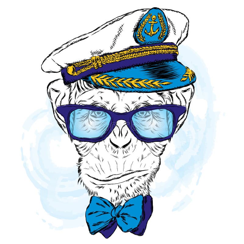 Cute Monkey in the Captain S Cap. Vector Illustration. Stock Vector ...